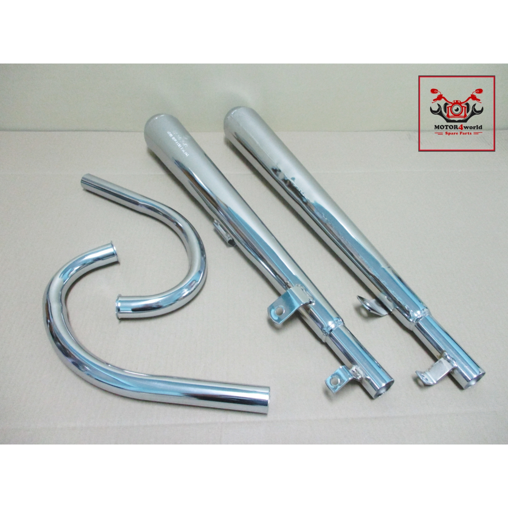 EXHAUST MUFFLER & HEADER PIPE SET “CHROME” Fit For HONDA C95 CA95 C92 CA92 // ท่อไอเสีย ท่อคู่ ...