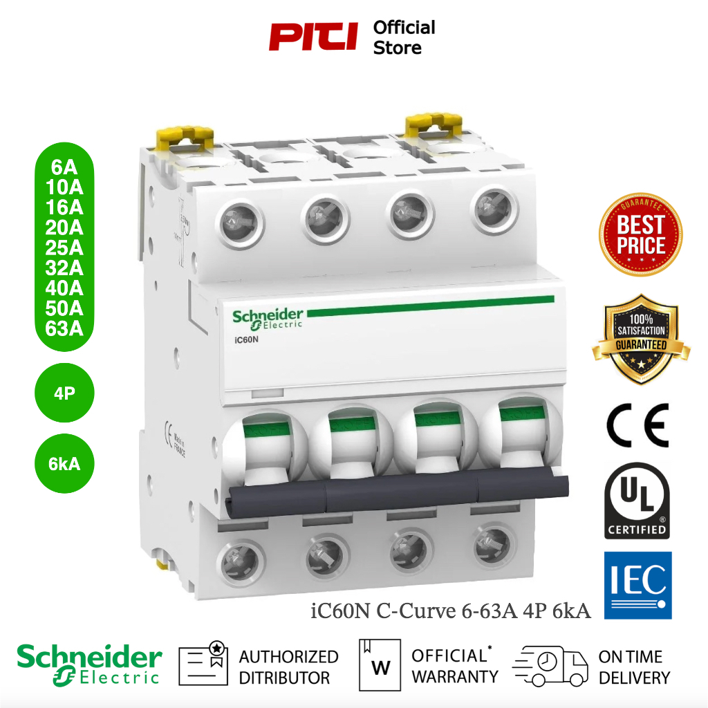 Schneider MCB A9F74416 16A 4P iC60N C-curve Acti9 Miniature Circuit Breaker เซอร์กิตเบรกเกอร์ ...