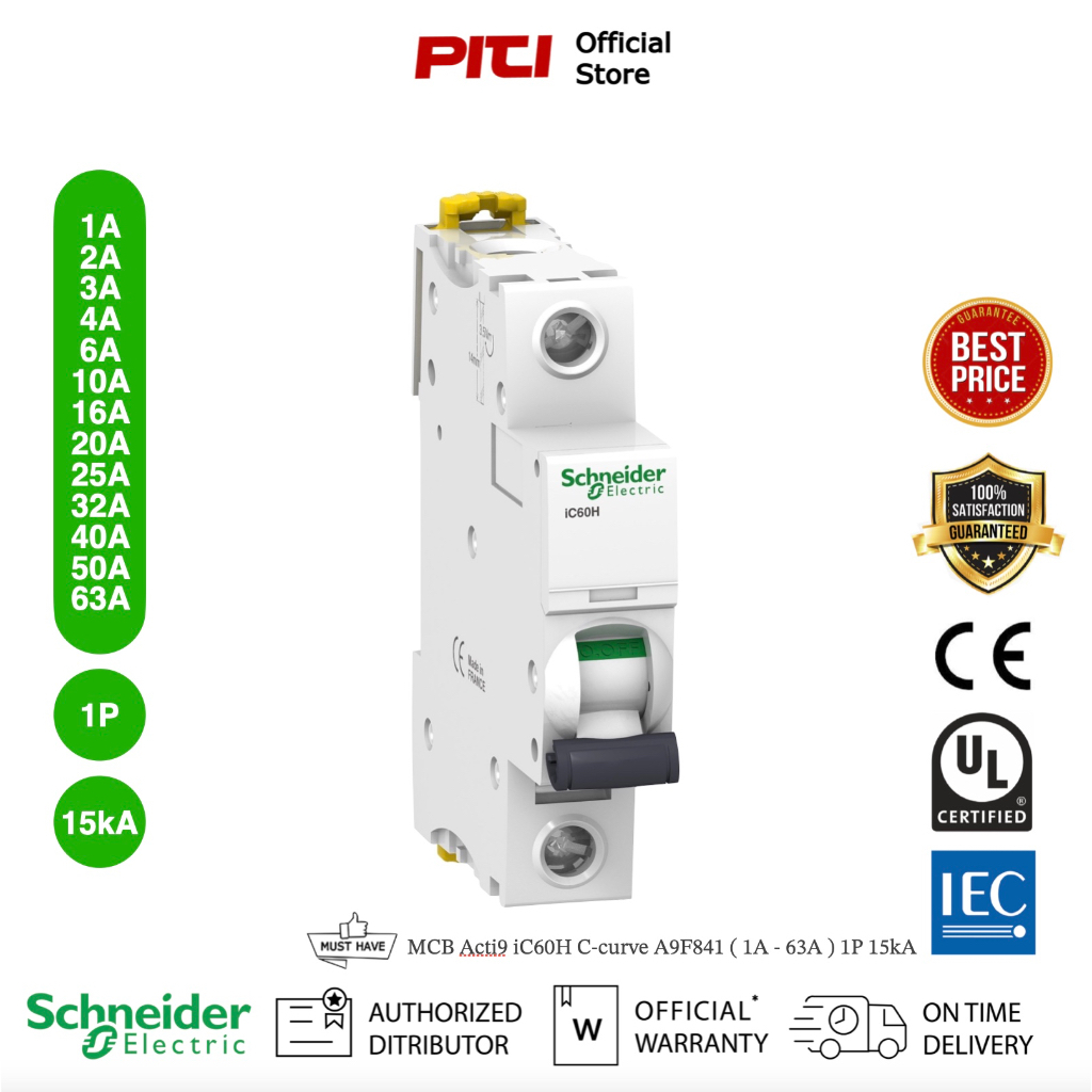 Schneider MCB A9F84110 10A 1P iC60H C-curve Acti9 Miniature Circuit ...