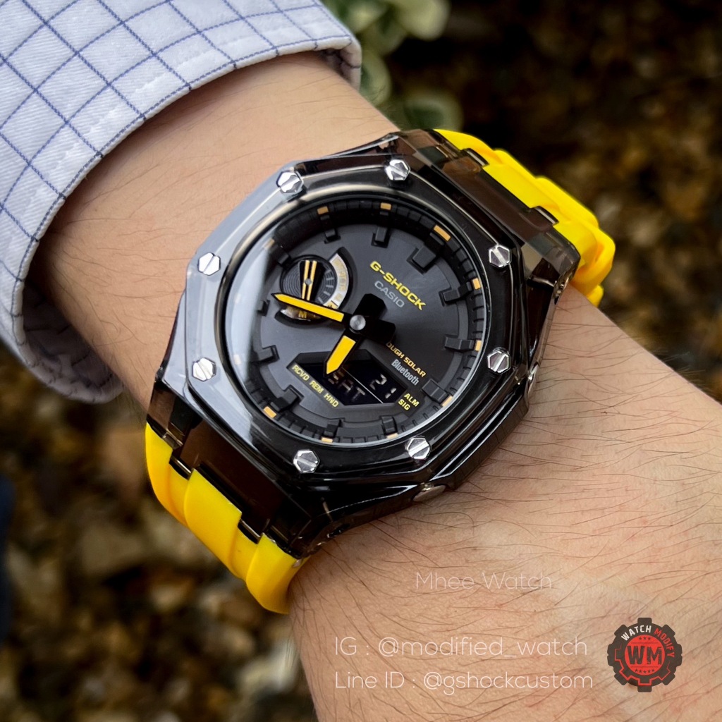 G-Shock Casioak Transparent Tough Solar Black Yellow Rubber Strap ...