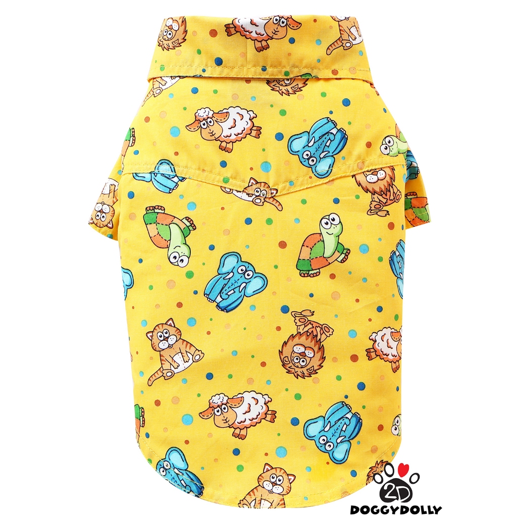Petcloths -Doggydolly เสื้อผ้าแฟชั่น สัตว์เลี้ยง ชุดหมาแมว เชิ๊ต คอปก มีแขน สีเหลืง ขนาดไซส์ 1-9 ...