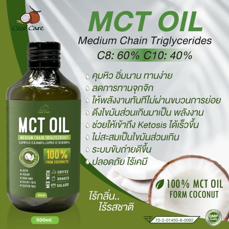Coco'Care MCT Oil(คีโต คุมหิว อิ่มนาน คุมน้ำหนัก เร่งเผาผลาญไขมัน ทานง่าย ลดอ้วน (Medium Chain ...
