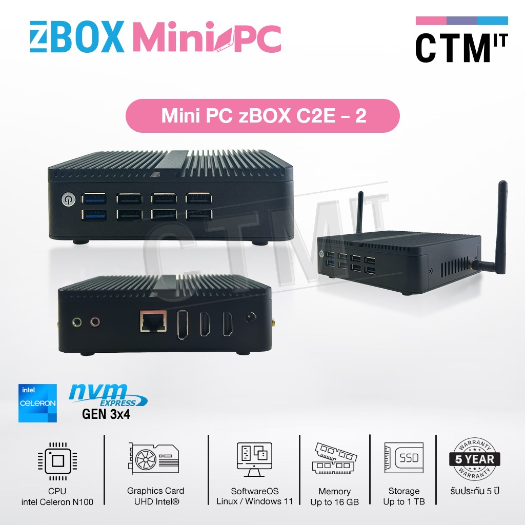 คอมพิวเตอร์สำนักงาน ออฟฟิศ คอมพิวเตอร์ มินิพีซี Mini Computer ZBOX Mini PC C2E-2 (Intel N100 ...