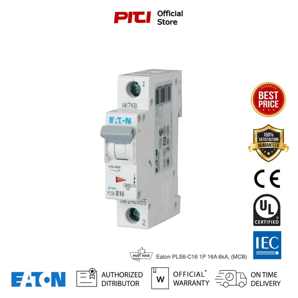 Eaton PLS6-C16 1P 16A 6kA, (MCB) Miniature Circuit Breaker | Shopee Thailand