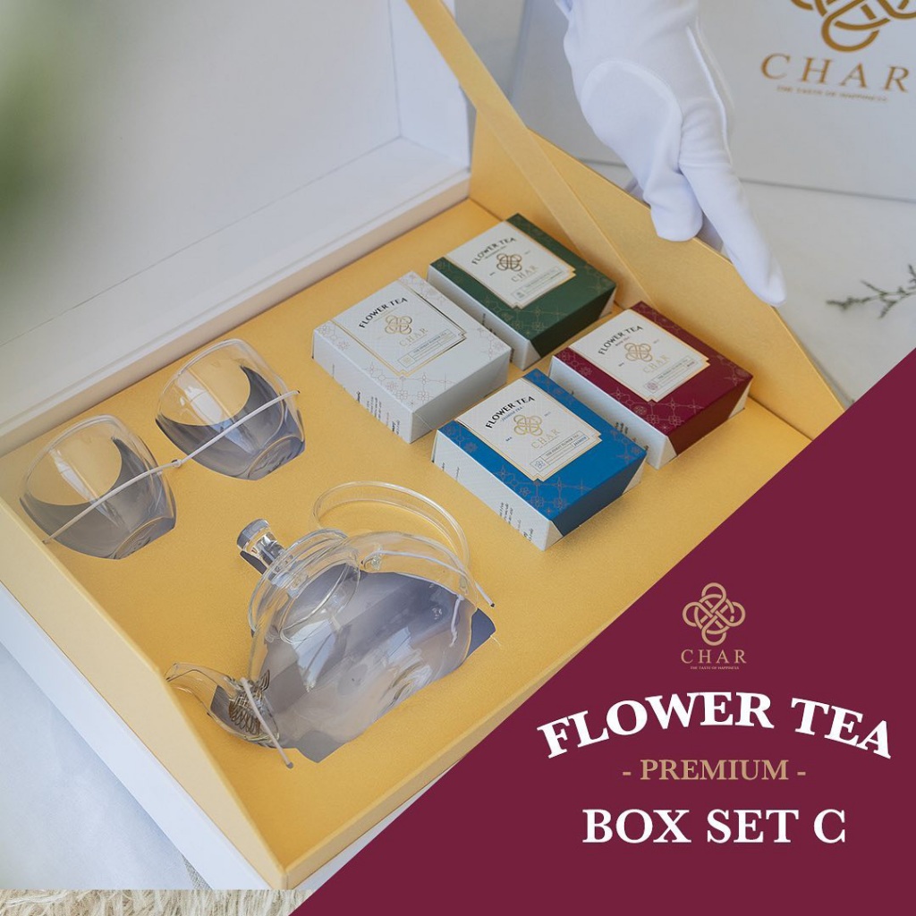 CHAR Premium Box Set C (ชุดชาดอกไม้ x4) + กาน้ำชา/ แก้วสองชั้น | ชุด ...