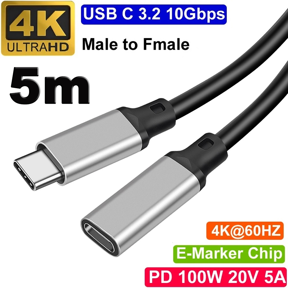 สายพ่วง Type C ยาว 5เมตร 5M USB3.2 Gen2 Type C Extension Cable Male to Female 10Gbps 4K PD 100W ...