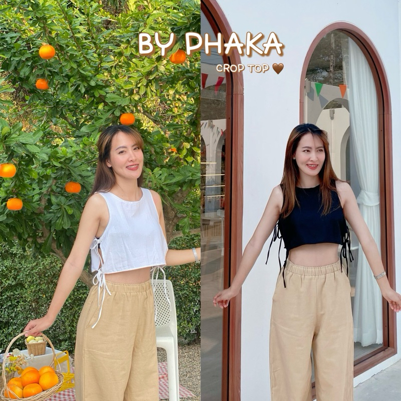 BY PHAKA | COTTON CROP TOP เสื้อครอปกล้ามดีเทลผูกข้างผ้าฝ้าย พร้อมส่ง🤍 | Shopee Thailand
