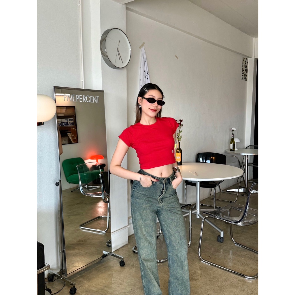 THESUNCO - RUBY BABY TEE พรี1-3วัน(ลด30%เก็บโค้ดห้นาแอป) เสื้อยืดครอป อะไหล่นิกเกิลเงินฉลุ ...