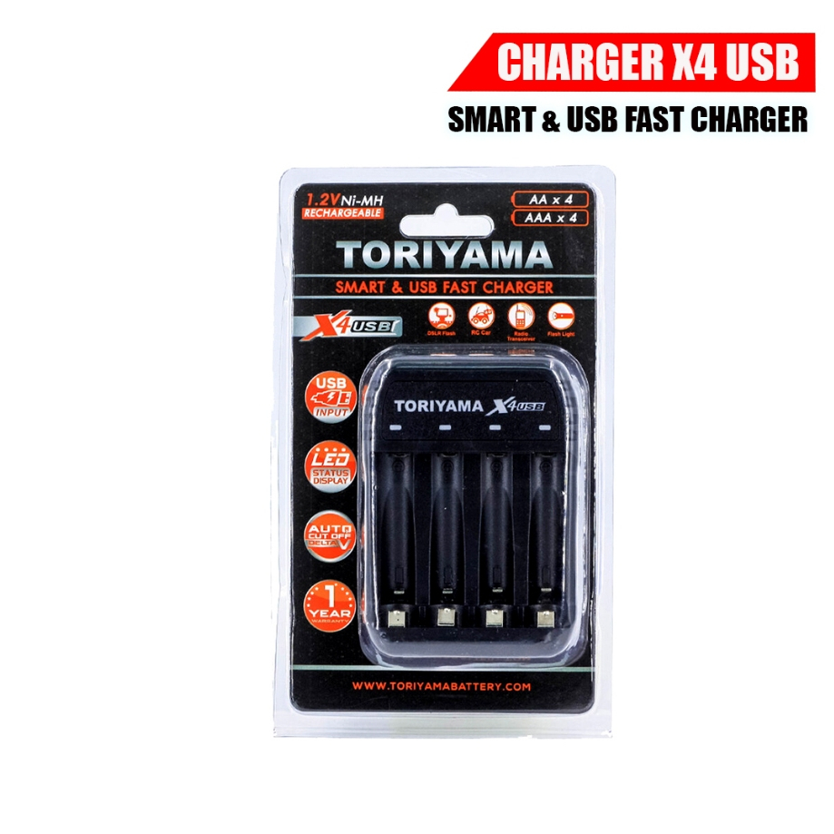 Toriyama แท่นชาร์จถ่าน AA และ AAA X4 USB Charger | Shopee Thailand