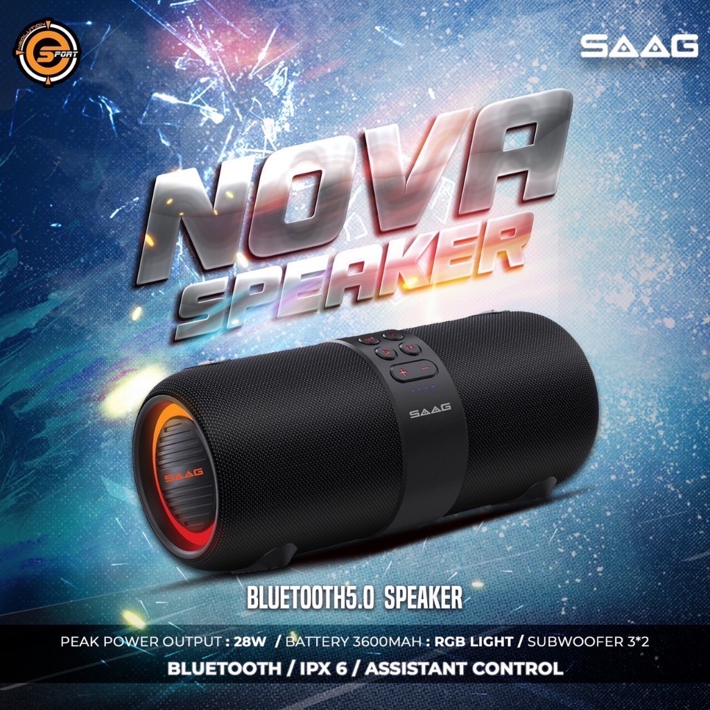 BLUETOOTH SPEAKER (ลำโพงบลูทูธกันน้ำ 3600mAh 14watt) SAAG NOVA (P11S) BLACK -รับประกัน 1 ปี ...