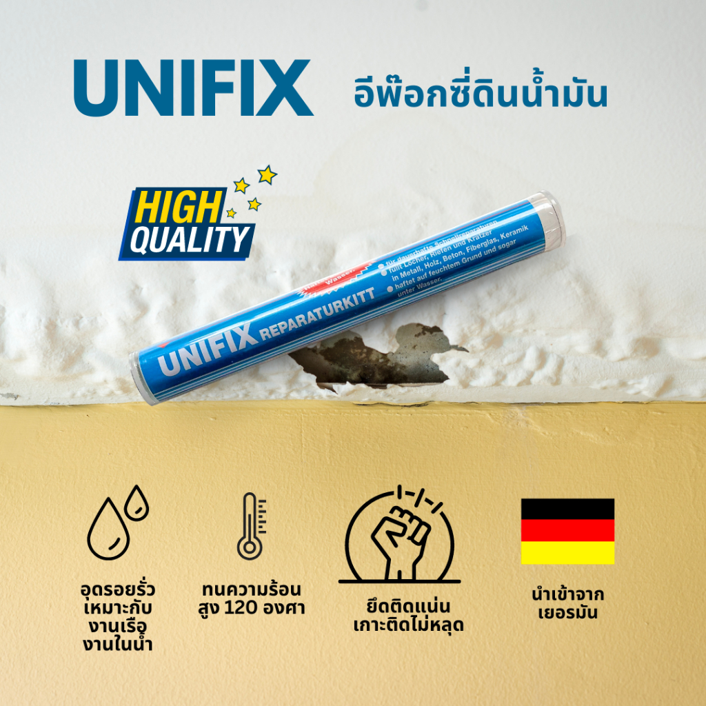 Unifix Epoxy Putty อีพ๊อกซี่ดินน้ำมัน สำหรับอุดรอยรั่ว ซ่อมรอยแตกร้าวฉุกเฉิน ยูนีฟิกซ์ | Shopee ...