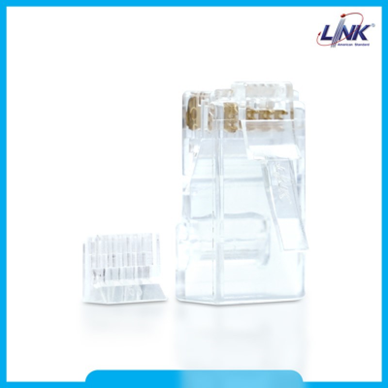 LINK US-1002 CAT 6 RJ45 PLUG (ตัวผู้), 2 layer with pre-insert bar, สีใส บรรจุ 10 หัว/Pkg ...