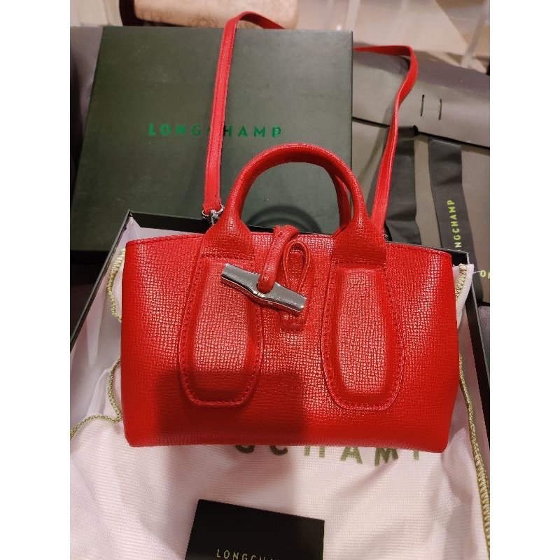 ขายเท ตามสภาพ !! กระเป๋า Long Champ Roseau Top Handle Bag s สีแดง ...