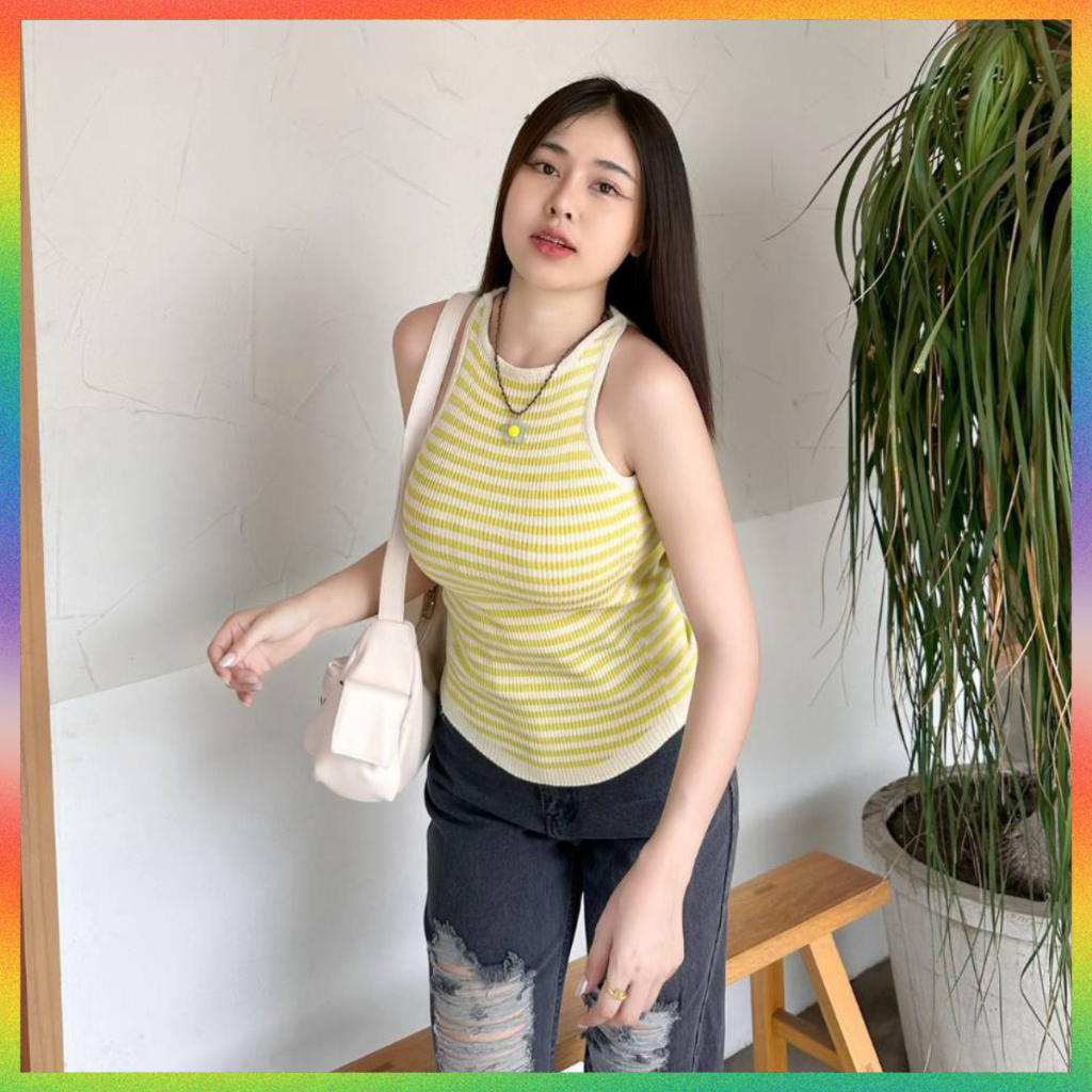 🌈MesubShop🌈เสื้อกล้ามเว้า ผ้าไหมพรมยืดเยอะมาก 💗 สาวอวบใส่ได้แน่นอนค้าบ รุ่น ชาเย็น ยีราฟ B-012-3 ...