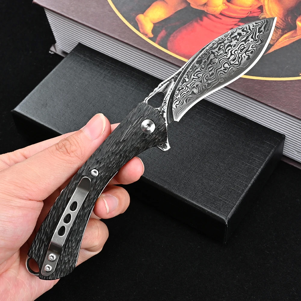 มีดแคมป์ มีดพับดามัสกัส (Damascus pocket knife) Sdokedc ใบ 2.8" เหล็ก Damascus VG10, Flipper มีด ...