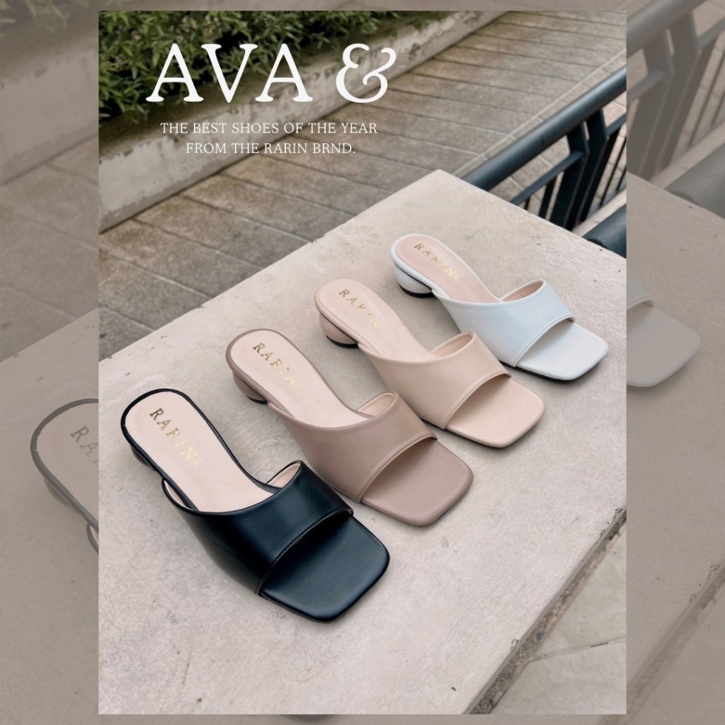 Rarin [ Ava ] 36 - 41 รองเท้าส้น macaron ความสูง 1 นิ้ว ทรงสวย เก็บหน้า ...