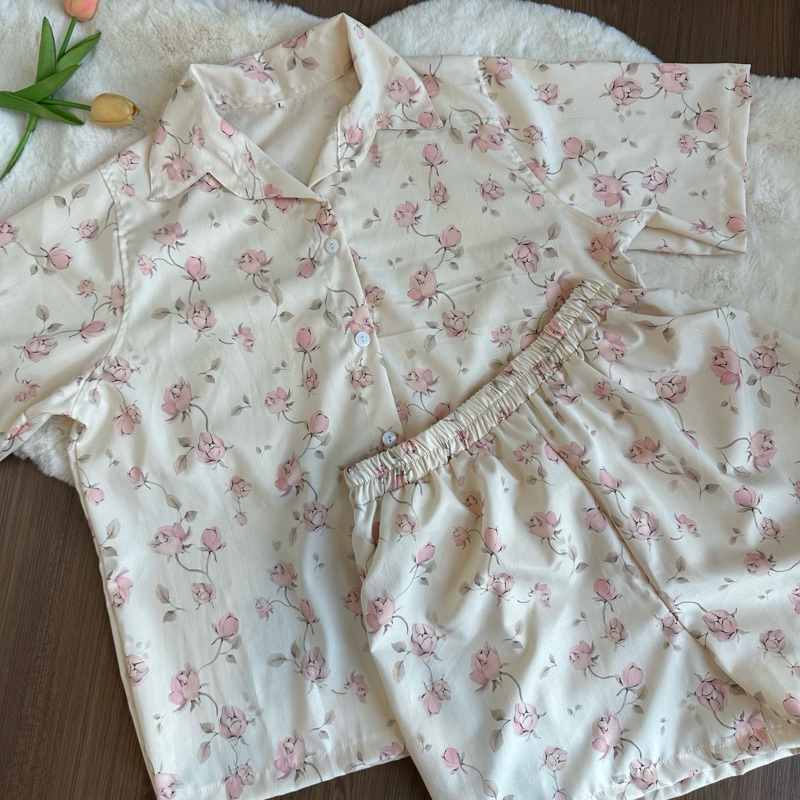 Set2ชิ้น เสื้อเชิ้ตลายดอก+กางเกงขาสั้นลายดอก อก38-52นิ้ว plussize | Shopee Thailand