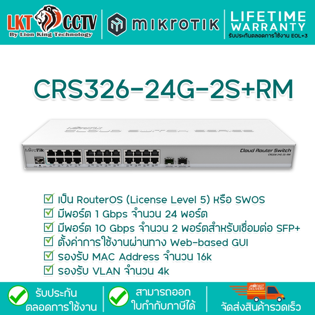 Mikrotik CRS326-24G-2S+RM สวิตช์เราเตอร์คลาวด์ Cloud Router Switch ...