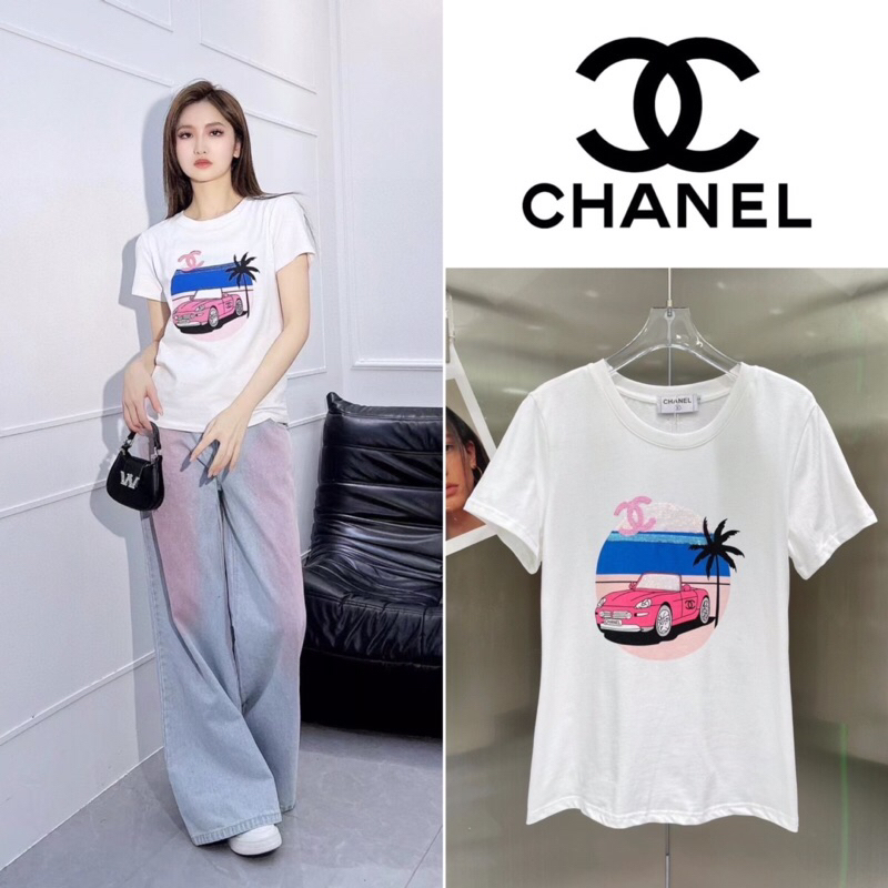 เสื้อยืดแขนสั้น Chanel Tee ปักเลี่ยมลายโลโก้ | Shopee Thailand