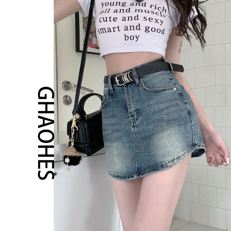 GHAOHES กระโปรงยีนส์เอวสูงมีซับใน ผ้ายืดหยุ่น เข้ารูป สีสวยใส่สบาย 13 นิ้ว | Shopee Thailand