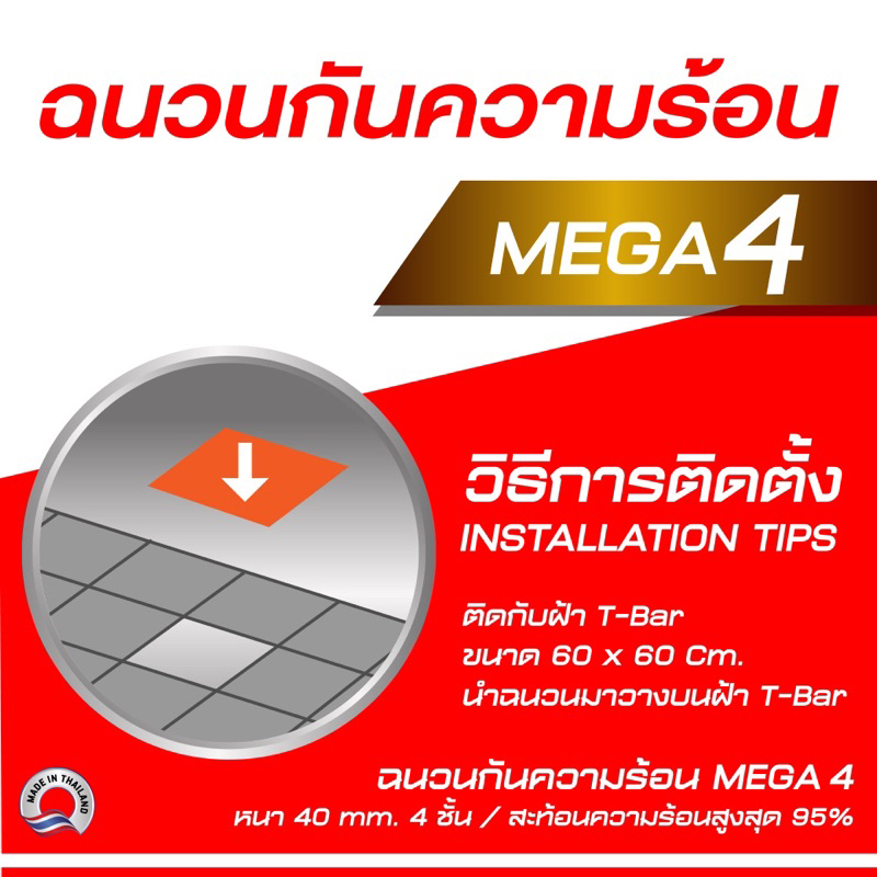 ใหม่! 1 แผ่น MEGA4 Ceiling ฉนวนบนฝ้า 60cm x 60cm หนาพิเศษ 40 mm ฉนวนกัน ...