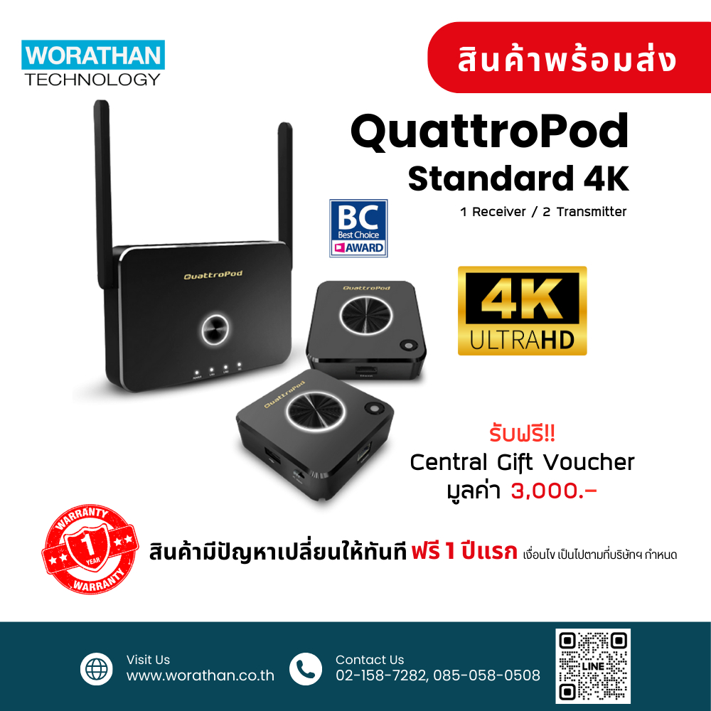 QuattroPod 4K อุปกรณ์รับภาพและเสียงไร้สาย Wireless presentation ส่งฟรีไม่ต้องใช้โค้ด | Shopee ...