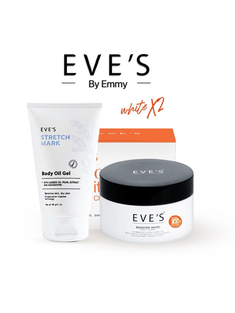 EVE'S เซตคู่ ลดรอยแตกลายX2 รอยแผลเป็น จุดด่างดำ แตกลายขว แตกลายแดง บูสเตอร์ครีม อีฟส์ออย ออยล์ ...