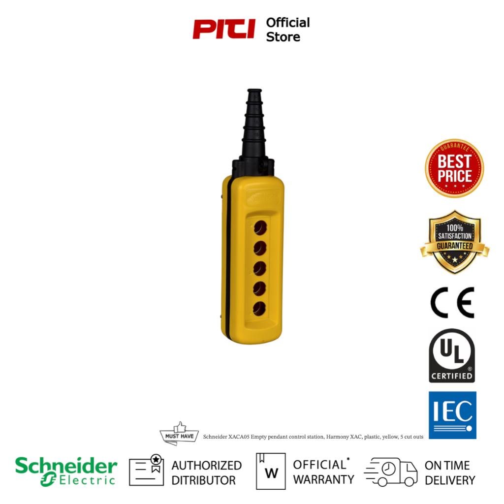 Schneider XACA05 Empty pendant control station, Harmony XAC, plastic, yellow, 5 cut outs ...