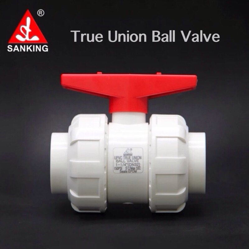 Sanking True Union Ball Valve 20 - 50 mm สีขาว ก้านแดง ยูเนียนบอลวาล์ว | Shopee Thailand