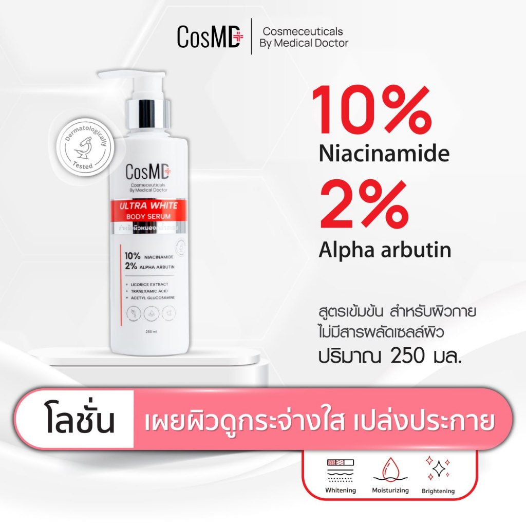 CosMD โลชั่น ผิวดูกระจ่างใส จัดการต้นเหตุผิวหมองคล้ำและจุดด่างดำ 10% NIACINAMIDE + 2% ARBUTIN ...