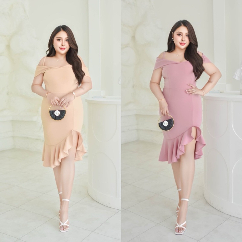 Janny เดรสสาวอวบ อ้วน Bigsize XXL เดรสออกงาน ชุดราตรี ผ้ามิลิน สายเดี่ยว | Shopee Thailand