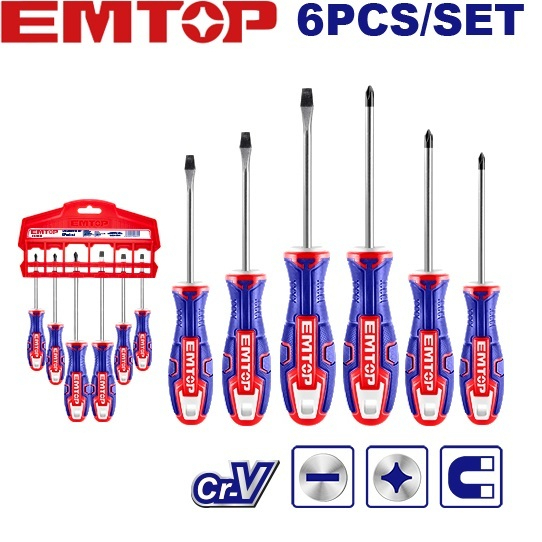 EMTOP ชุดไขควง 6 ตัวชุด (ปากแบน + ปากแฉก) พร้อมแผงแขวนผนัง รุ่น ...