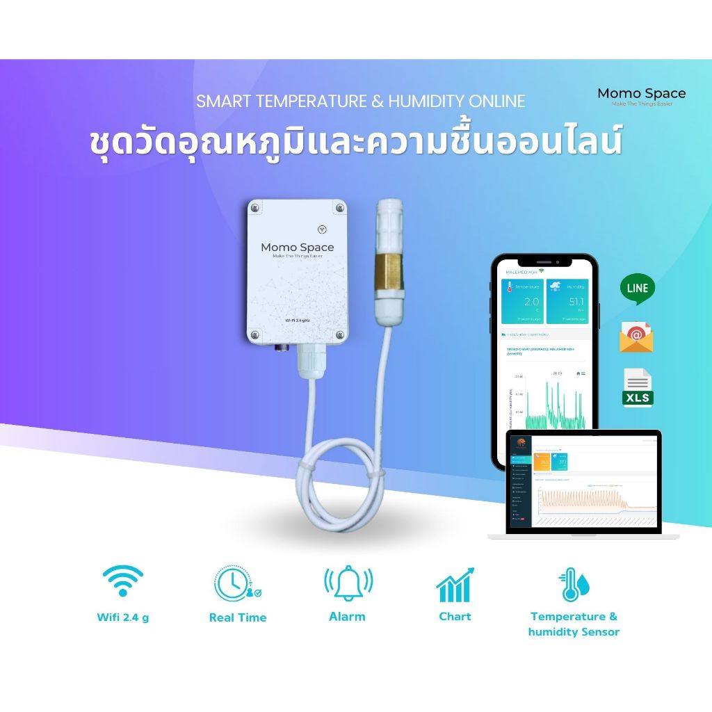 ชุดวัดอุณหภูมิและความชื้นออนไลน์ Smart Temperature Humidity online Wi ...