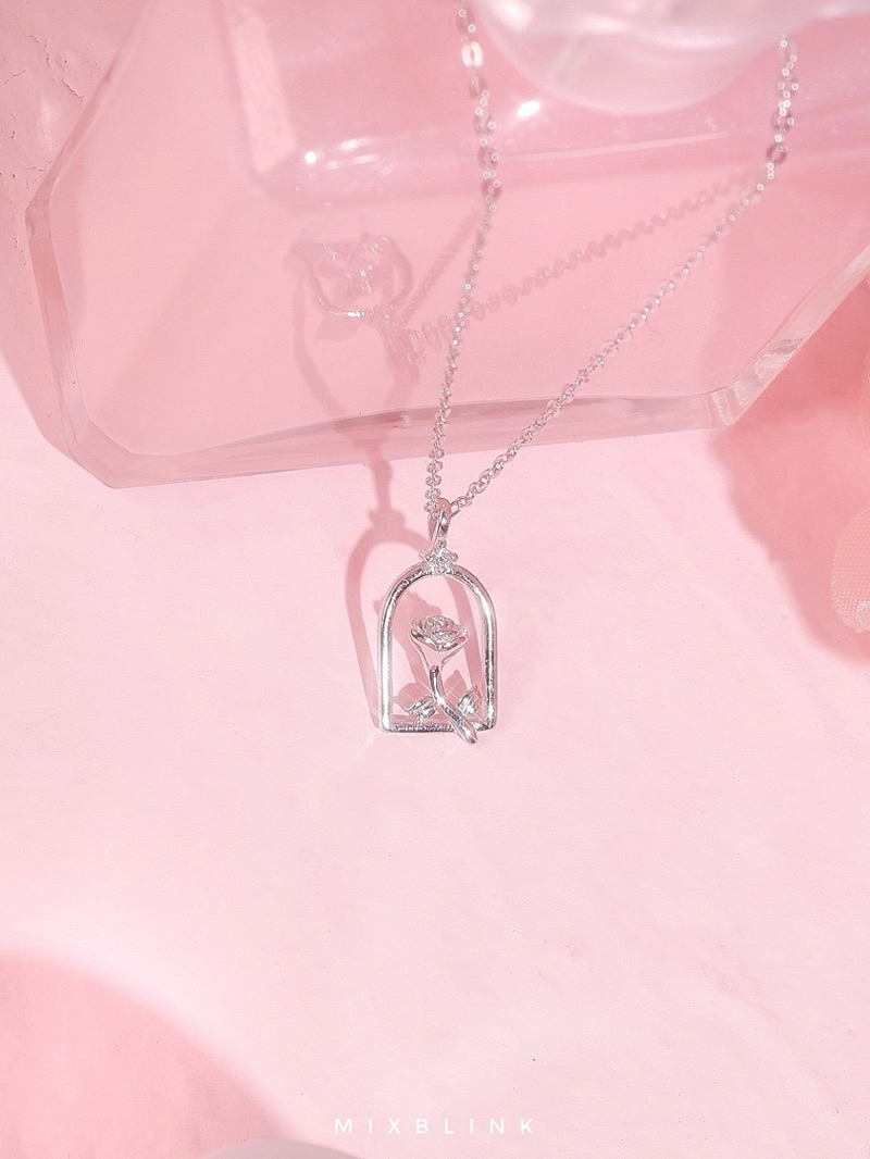 สร้อยคอ เงินแท้ 92.5% ส่งฟรี EMS ♡ รุ่น MinRose ♡ - ( #N21 )กุหลาบ โหล ...