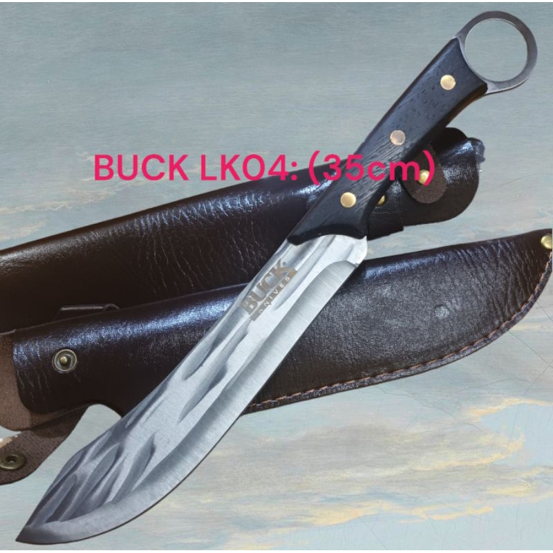 อุปกรณ์เดินป่าแบบพกพาด้ามไม้ใบเลสลายชองหนังมีดพกมีดทำครัวทำอาหาร:BUCK:LK04:(35cm) | Shopee Thailand