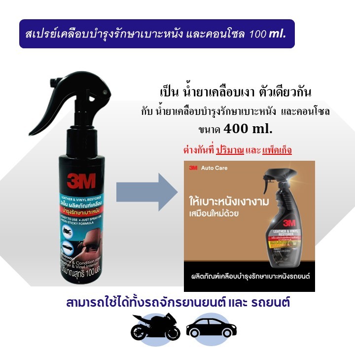 3M ผลิตภัณฑ์เคลือบบำรุงรักษาเบาะหนังรถยนต์ Lather & Vinyl Restorer ขนาด PN39040LT-100ml ...