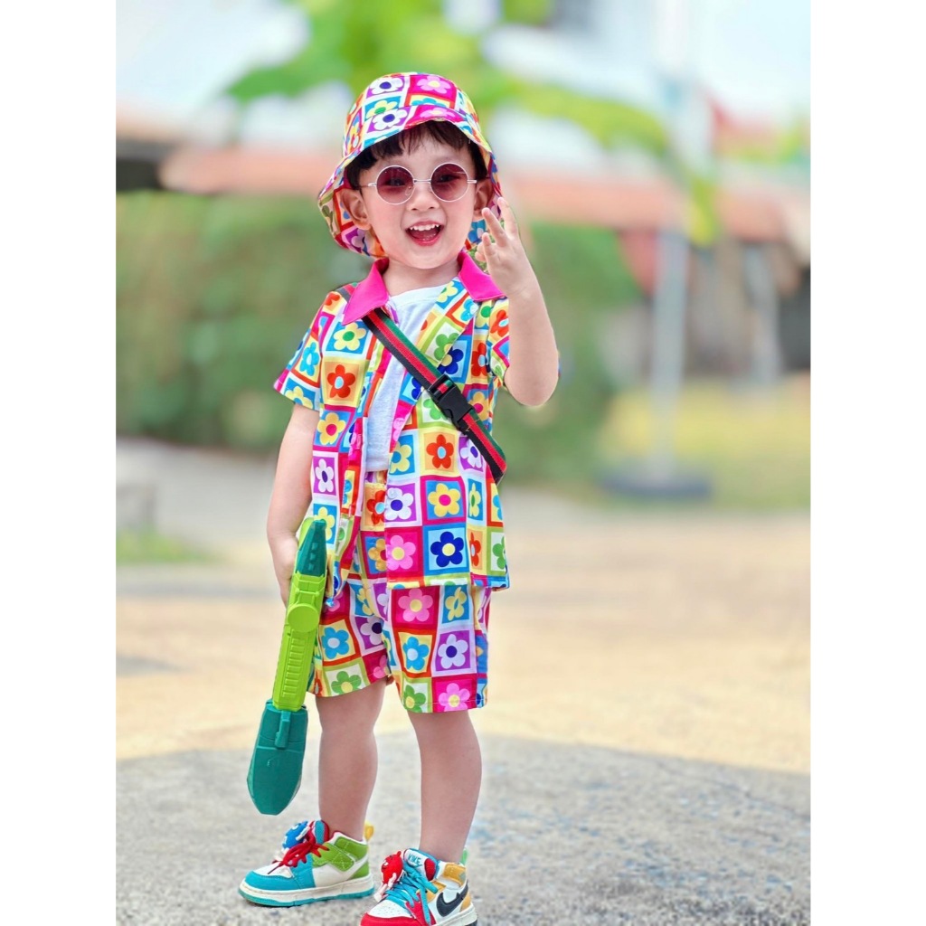 ชุดเด็กผู้ชาย เด็กผู้หญิง ลายดอกไม้ วันสงกรานต์ สีสันสดใส ฤดูร้อน ...