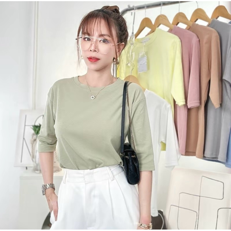 037 Deezyy พร้อมส่ง* เสื้อยืดยูนิ คอกรมแขน 3ส่วนเนื้อยืดนุ่มละมุนผิวไม่ย้วย | Shopee Thailand