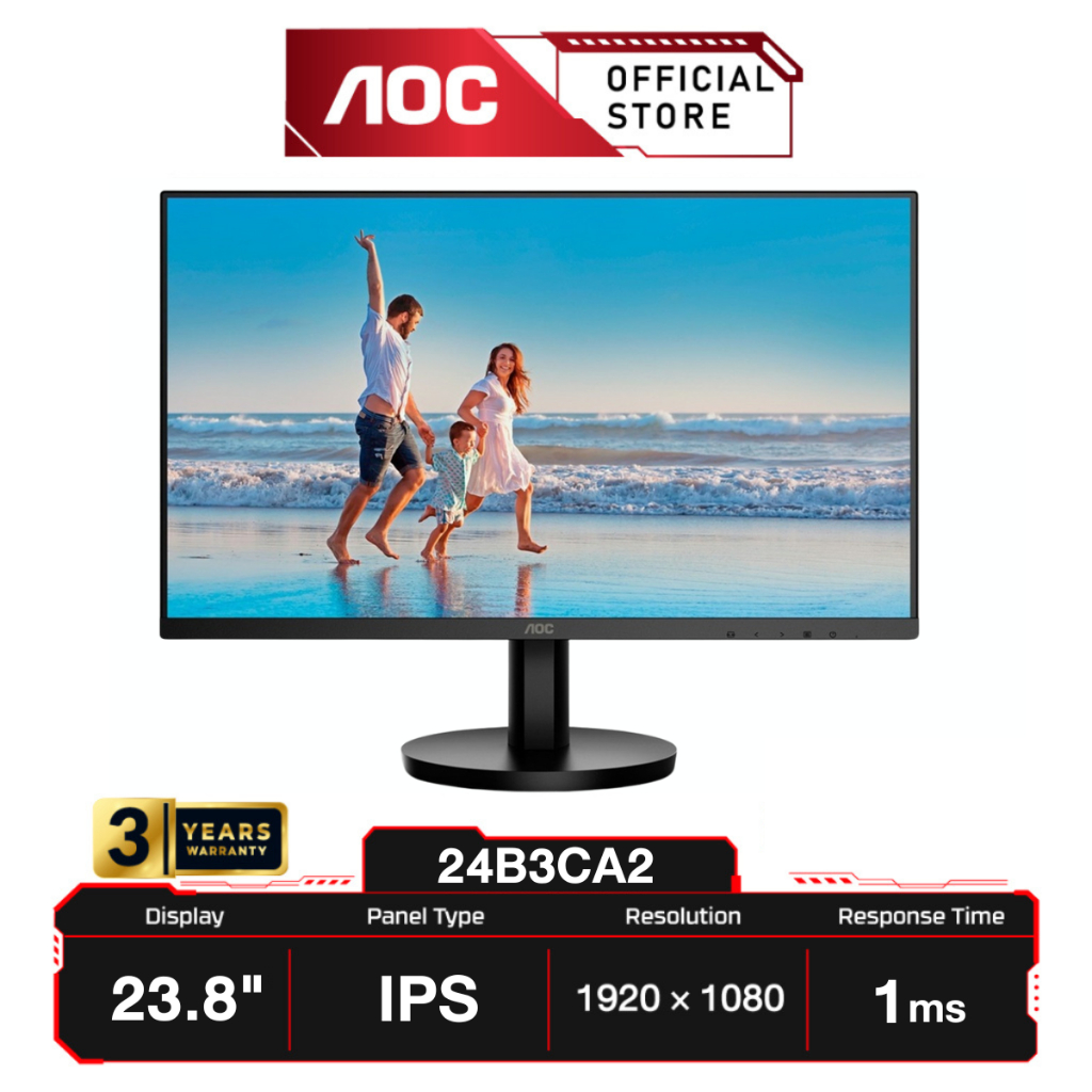 AOC Monitor (มอนิเตอร์) 24B3CA2 23.8" IPS/ Flat /1920x1080 @100Hz/ 1 ms ...
