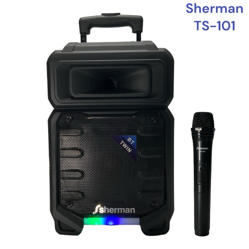Sherman TS-101 ลำโพงล้อลาก พร้อมไมค์ไร้สาย ขนาด 8 นิ้ว | Shopee Thailand