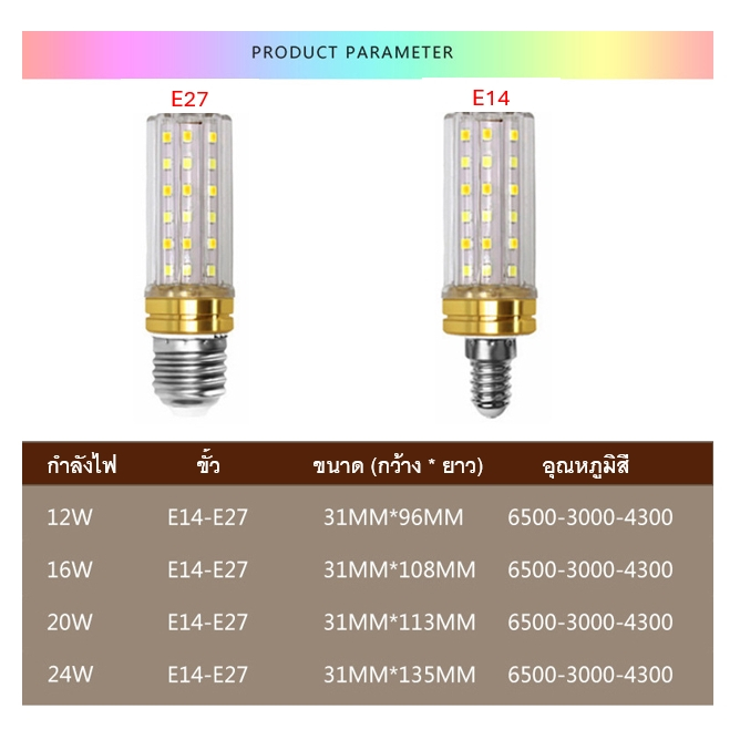 หลอดไฟ LED 12W/16W/20W/24W ขั้ว E27/ E14 - Day Light/ Warm white หลอดไฟ e27 หลอดไฟ e14 หลอดไฟ ...