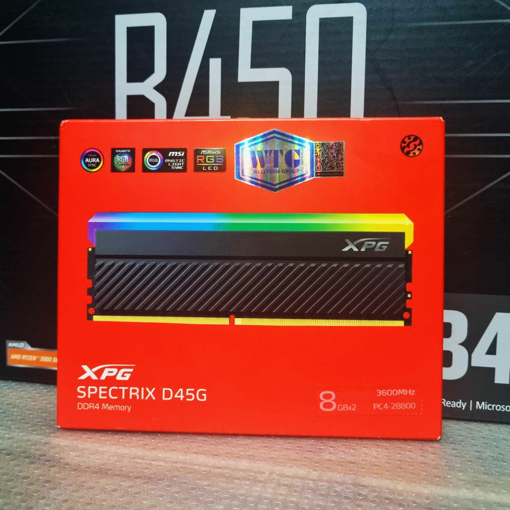 แรมพีซี RAM PC DDR4 16GB (8GBx2) BUS 3600 ADATA SPECTRIX D45G RGB มือ2 (มีกล่อง) ประกันศูนย์ไทย ...