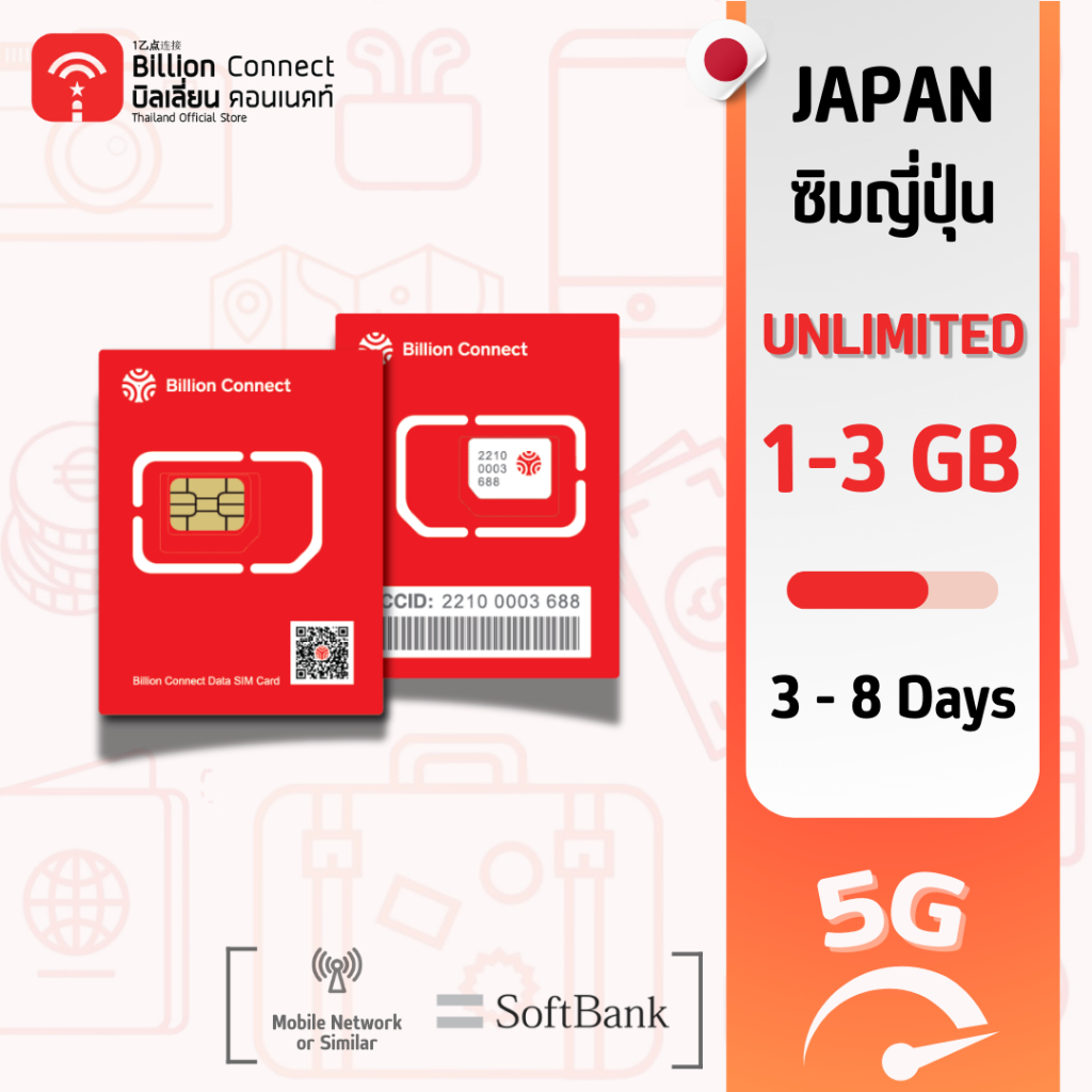 [5G] Japan Sim Card Unlimited 1GB-3GB daily สัญญาณ SoftBank : ซิมญี่ปุ่น 3-8 วัน by Billion ...