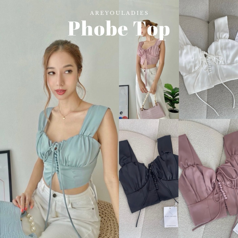 NO.454 PHOBE TOP เสื้อครอปกล้าม ผ้าซาติน สายฝอ | Shopee Thailand
