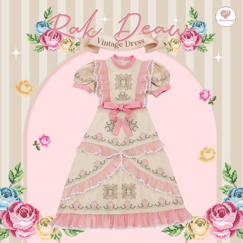 (มี2XL) Rak Deaw Vintage Dress เดรสยาวผ้าใยธรรมชาติงานปักทั้งชุด แต่ง ...