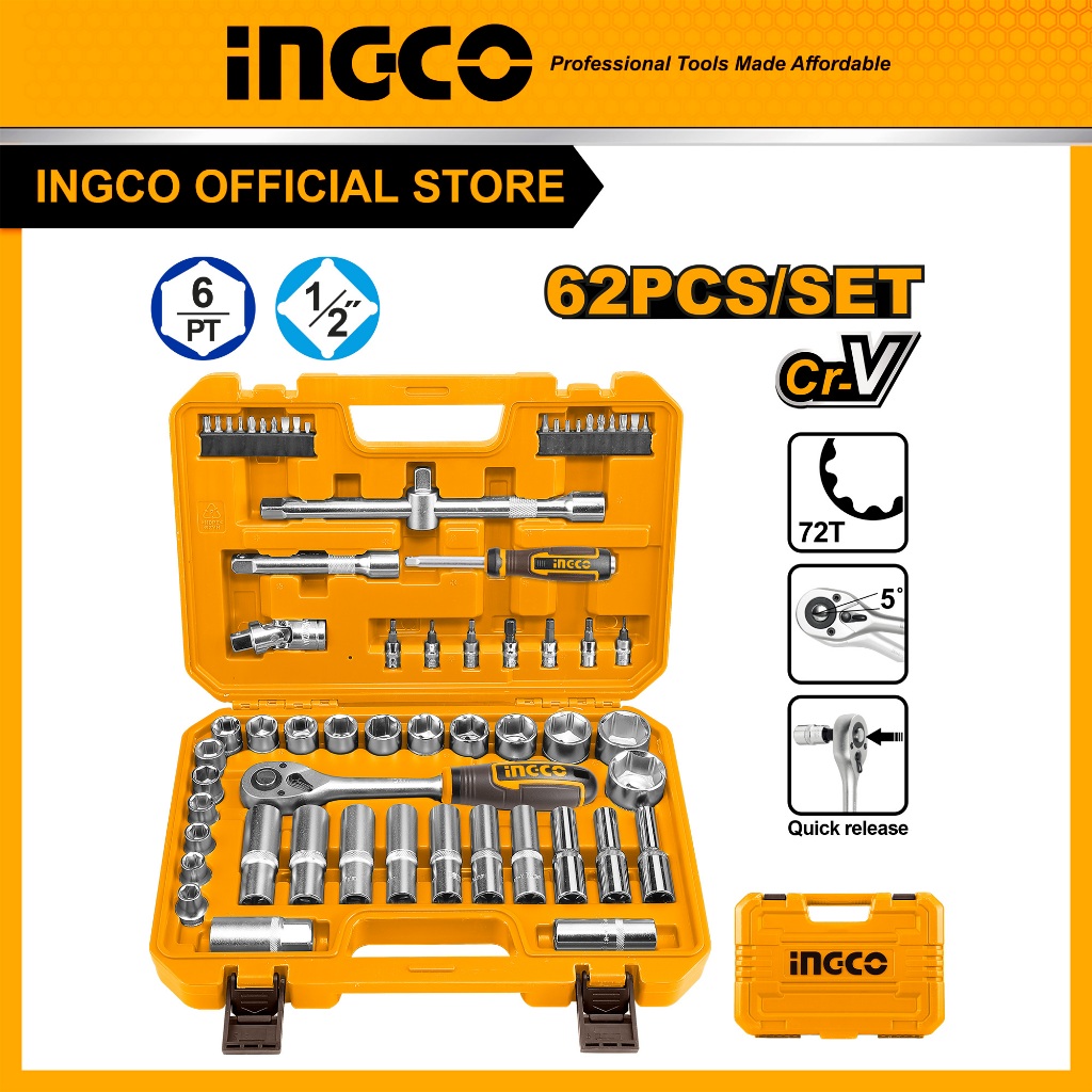 INGCO ชุดลูกบล็อค 62 ชิ้น HKTS12602 | Shopee Thailand