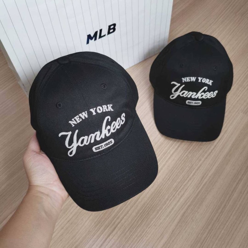 ของแท้💯 MLB Basic Cursive Logo Unstructured Ball Cap สีดำ พร้อมส่ง ...