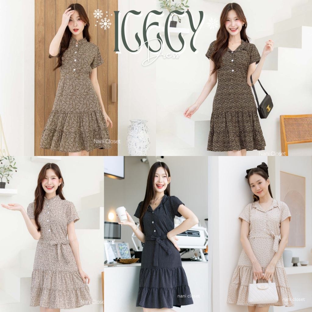 Icecy Dress เดรสทรงคอจีนจับจีบระบายที่คอสวยมาก ใส่แบบติดคอหรือพับเกร๋ๆได้หมด ซับในตัวกระโปรง ...