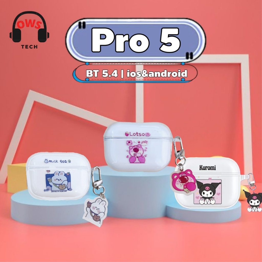 OWS tech หูฟังบลูทูธไร้สาย TWS Pro5 BT5.4 พร้อมเคสใสน่ารัก พร้อม ...