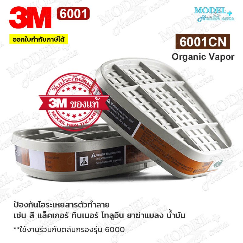 3M 6001 ตลับกรอง(1 คู่) ของแท้ ตลับกรองป้องกันไอระเหยสารเคมี สี ทินเนอร์ ยาฆ่าแมลง น้ำมัน 6001CN ...